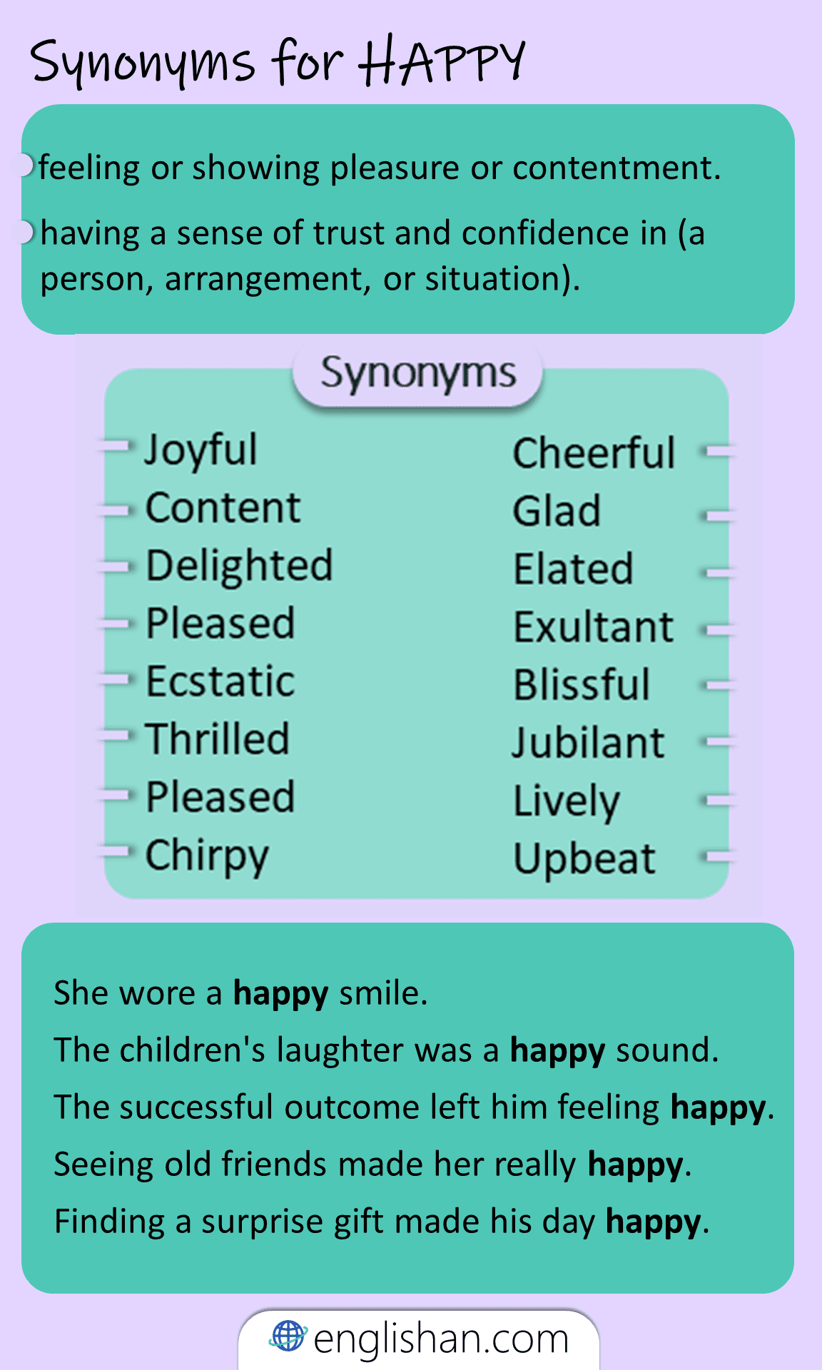 Synonyms for HAPPY with Example Sentences • Englishan