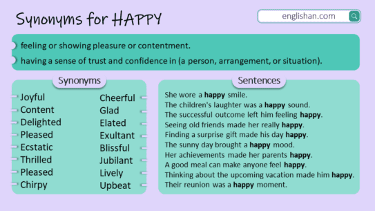 Synonyms for HAPPY with Example Sentences • Englishan