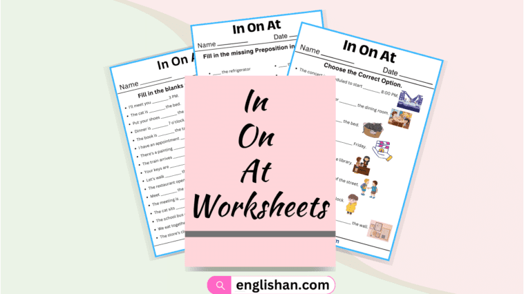 In On At Worksheets | Preposition of Time Worksheets