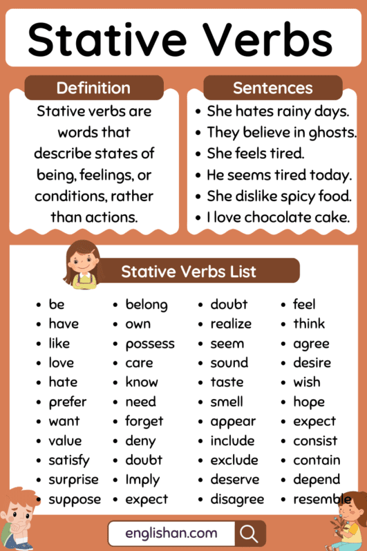 Stative and Dynamic Verbs with Examples • Englishan